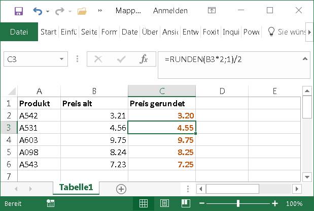 Auf 5 Rappen runden in Excel - pctipp.ch