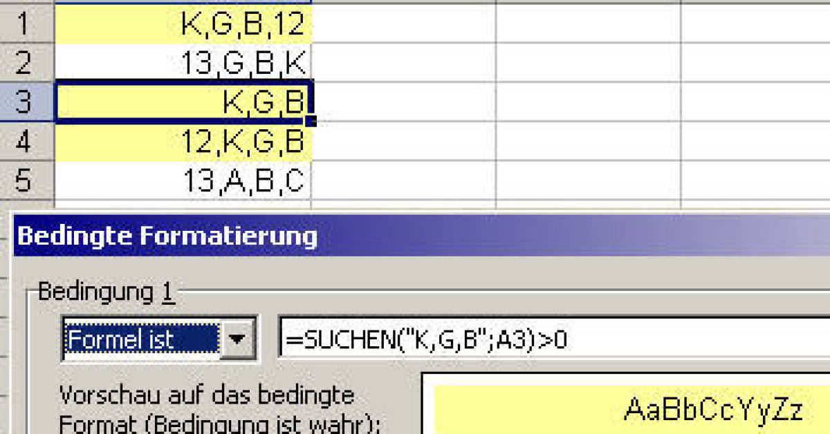 Bedingte Formatierung auf einen Teil-Inhalt - pctipp.ch