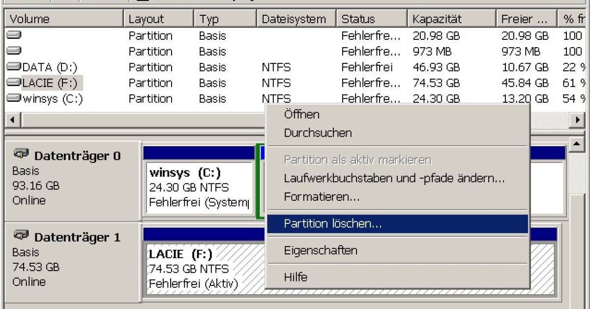 Partition löschen - pctipp.ch