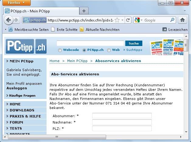 PCtipp-Abodienste einschalten - pctipp.ch