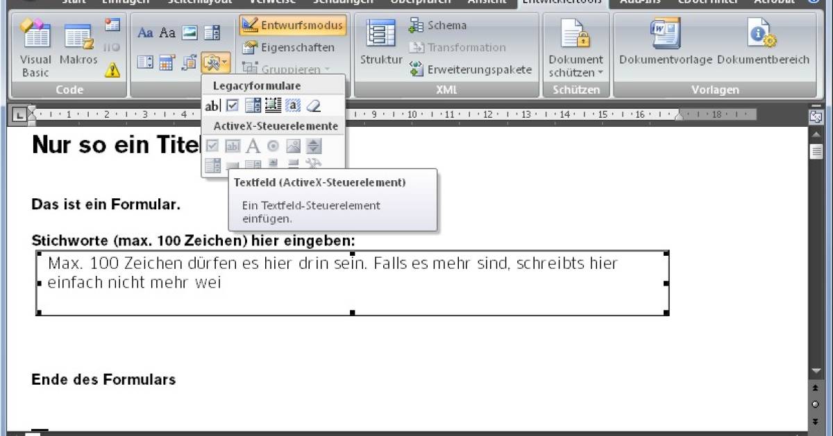 Word: Länge eines Formularfelds festlegen - pctipp.ch
