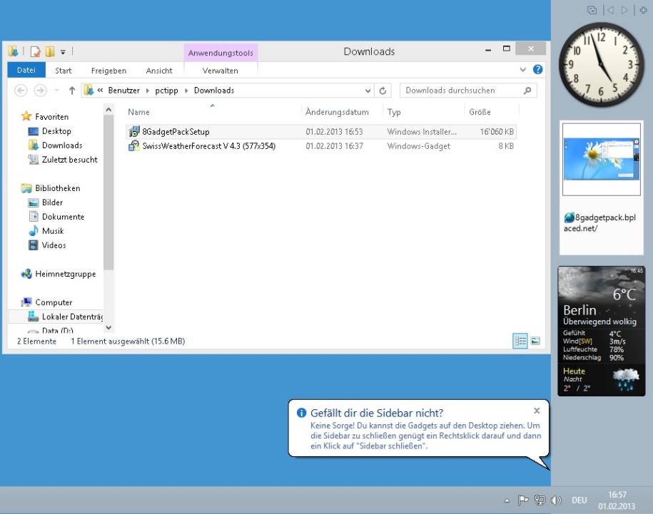 Gadgets unter Windows 8 - pctipp.ch
