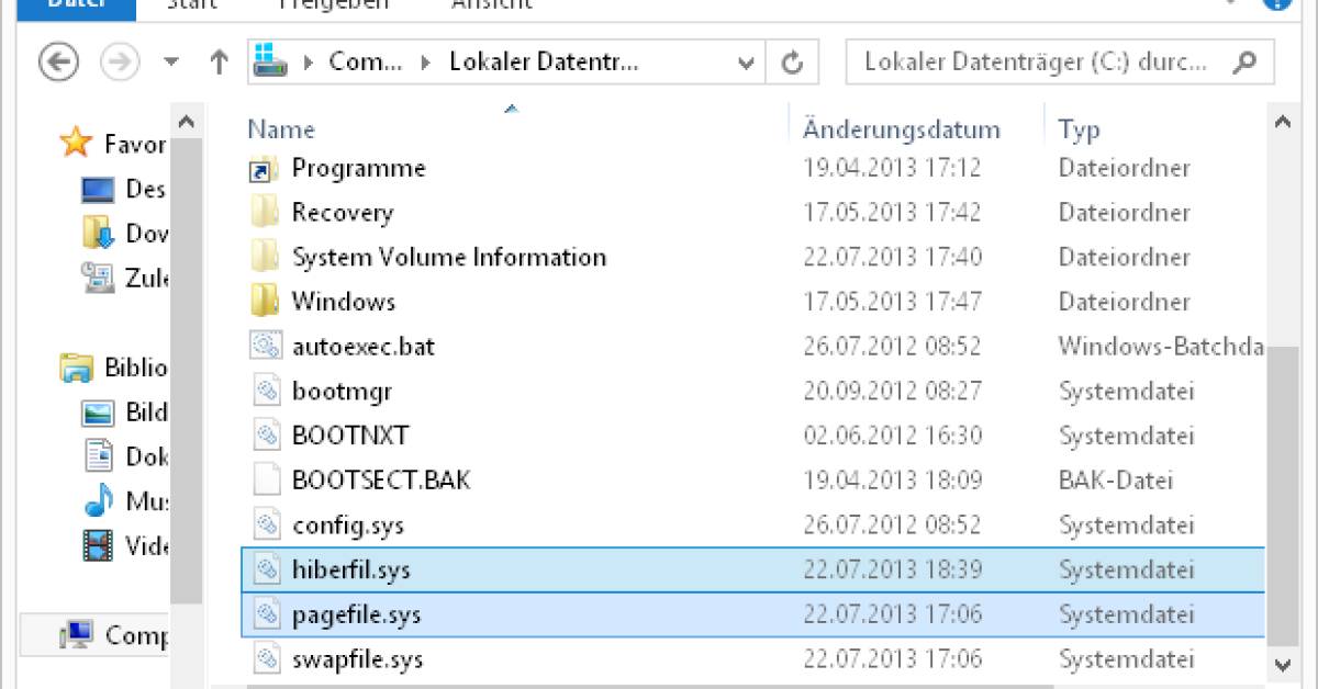 Windows: Was sollen die grossen Dateien hiberfil.sys und pagefile.sys? - pctipp.ch