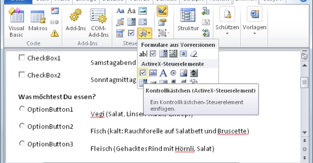 Word: Funktion von Formular-Elementen - pctipp.ch