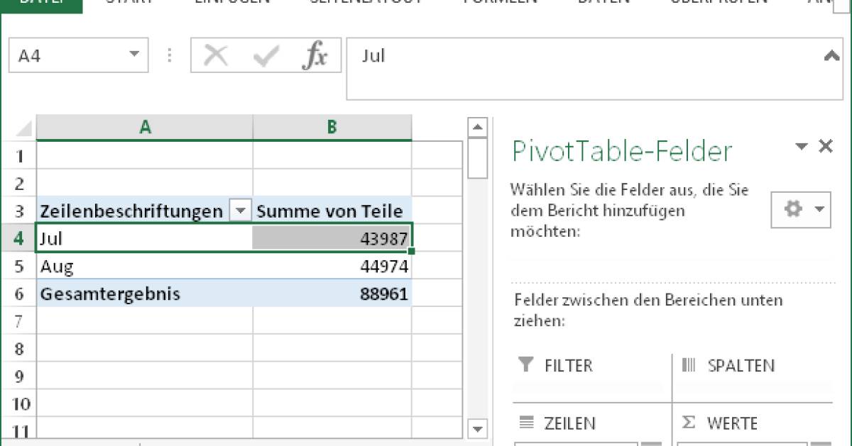 Excel 2013: Auswertung pro Monat (Pivot-Tabelle) - pctipp.ch