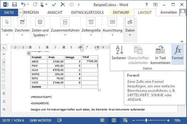 Einfache Berechnungen in Word 2013 - pctipp.ch Einfache Berechnungen in Word 2013 - pctipp.ch