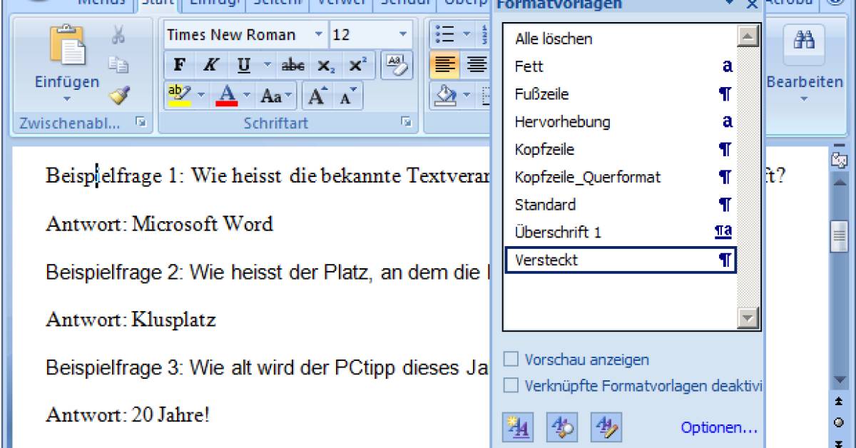 Word: Alle Antworten in «Frage/Antwort»-Dokument per Klick ausblenden ...