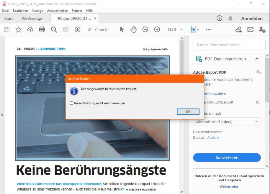 Adobe Reader: Screenshots mit fester Auflösung erstellen - pctipp.ch