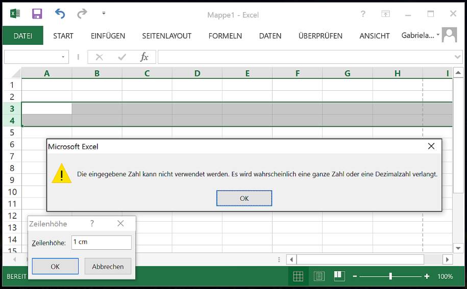Excel 2013: Spalte oder Zeile genau mit 1 cm Breite oder Höhe - pctipp.ch