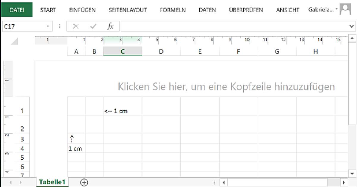Excel 2013: Spalte oder Zeile genau mit 1 cm Breite oder Höhe - pctipp.ch