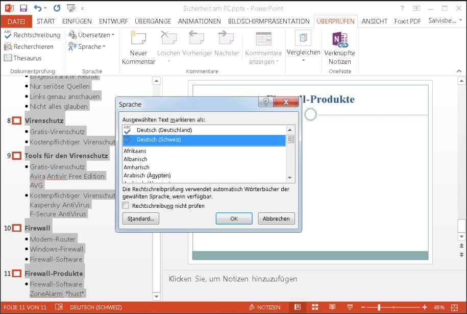 PowerPoint: Korrektursprache für alle Folien schnell ändern - pctipp.ch