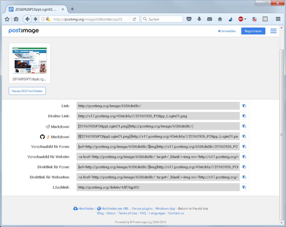 Einfacher Bilder-Upload fürs Forum und sonstige Zwecke - pctipp.ch
