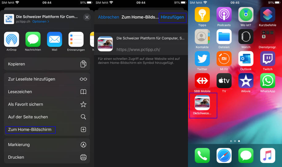 Android/iOS: Webseite auf dem Home-Screen verknüpfen - pctipp.ch