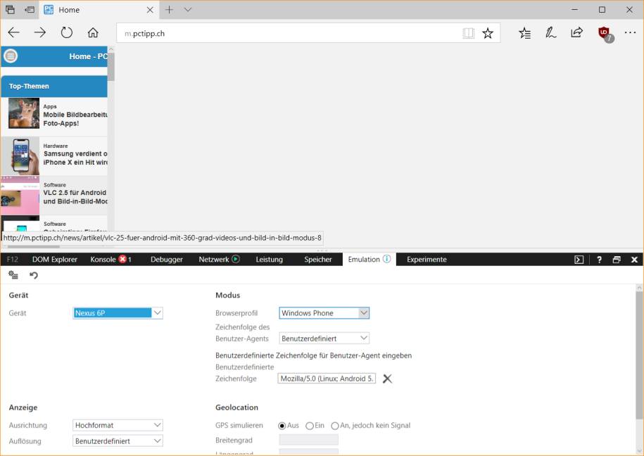 So gibt sich Ihr Chrome, Firefox, Edge und IE als ein Smartphone aus ...