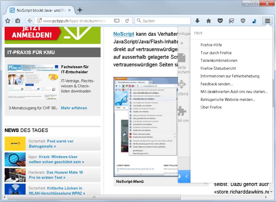 NoScript-Icon aus dem Firefox verschwunden - pctipp.ch
