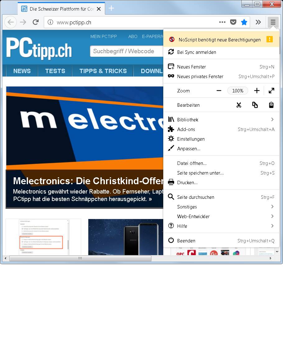 Firefox: NoScript Add-on benötigt neue Berechtigungen - pctipp.ch
