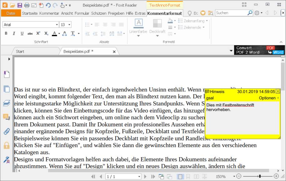 Foxit Reader: PDF-Kommentare eingeben und anzeigen - pctipp.ch