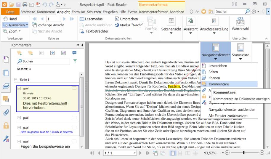 Foxit Reader: PDF-Kommentare eingeben und anzeigen - pctipp.ch