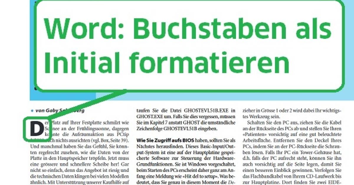 Word/LibreOffice: den ersten Buchstaben als Initial gestalten - pctipp.ch