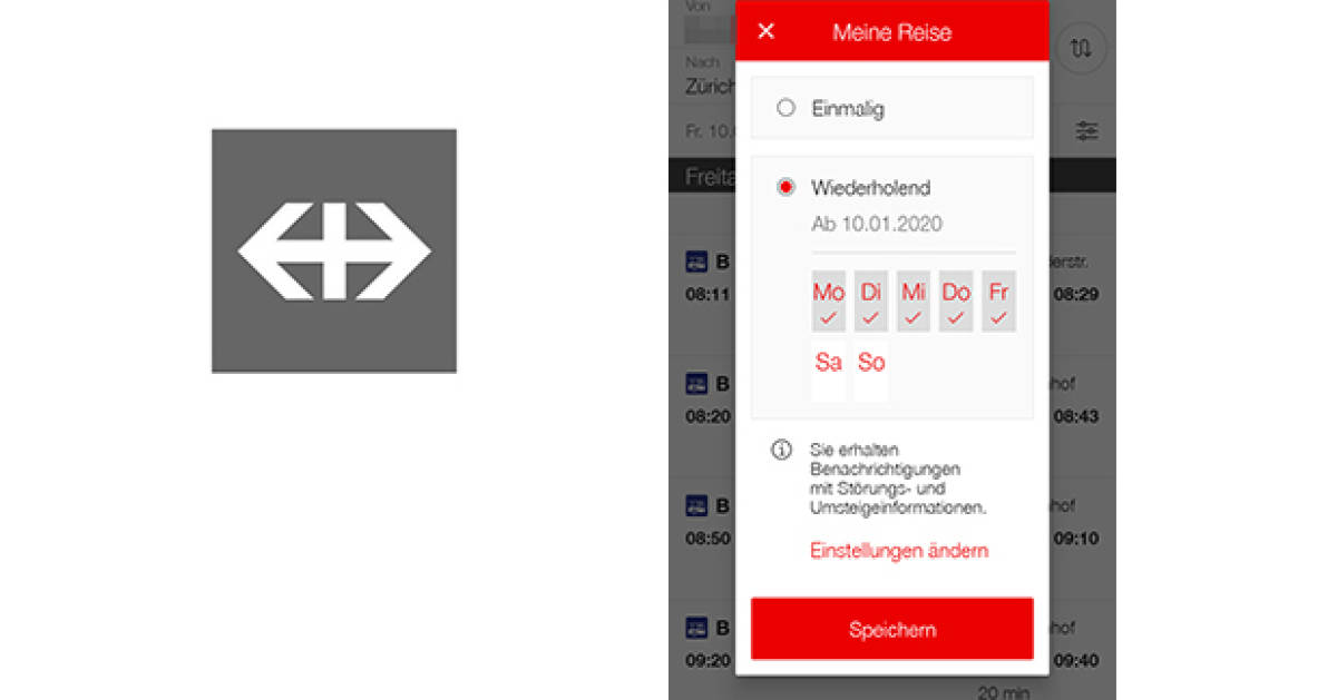 SBB Preview: Pendelstrecke einrichten und Benachrichtigungen aktivieren ...