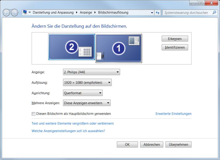 Zwei verschieden grosse Monitore ausrichten - pctipp.ch