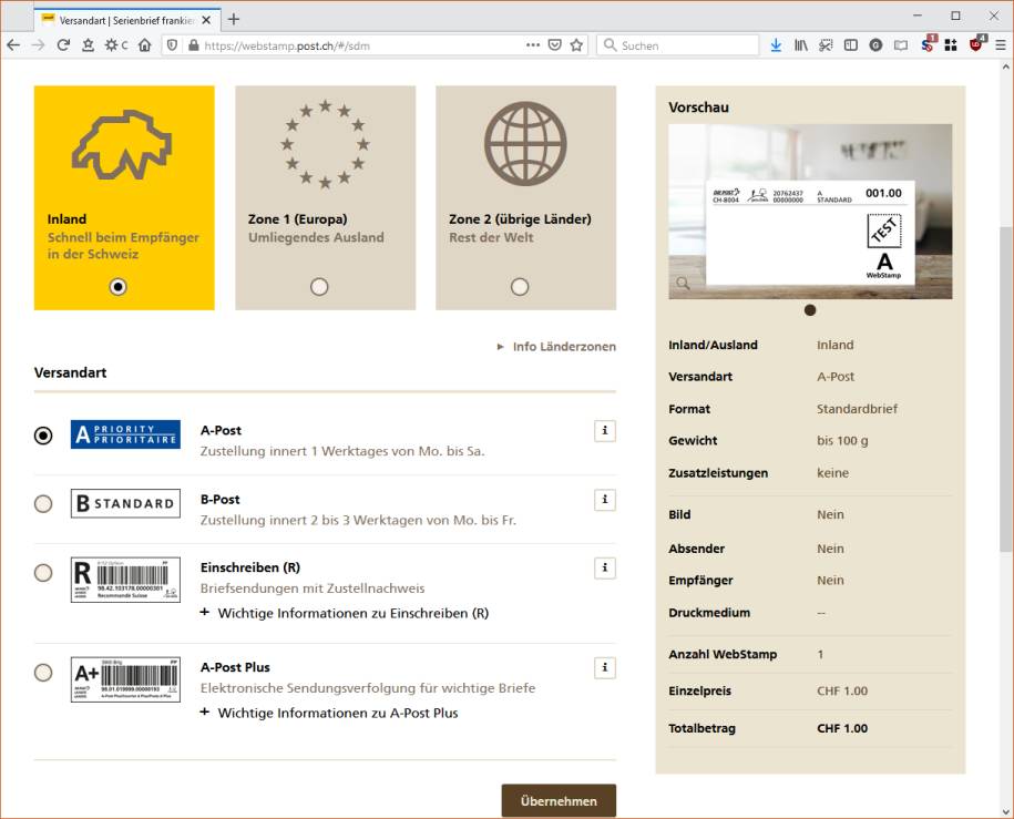 Post.ch: WebStamp direkt ins Adressfenster drucken - pctipp.ch