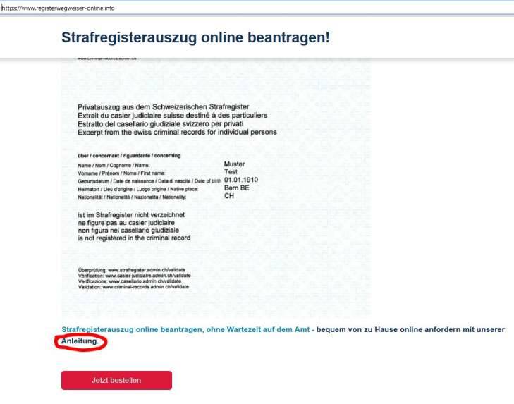 Abzock-Masche bei Onlinebestellung Strafregisterauszug - pctipp.ch