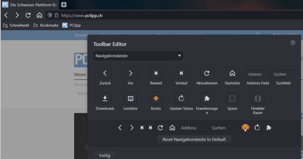 Vivaldi: Symbolleiste anpassen – so gehts - pctipp.ch