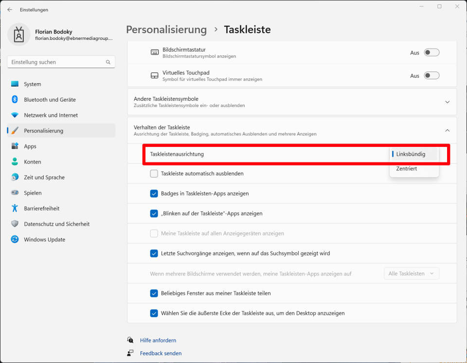 Windows 11: Taskleiste wieder links – so gehts - pctipp.ch