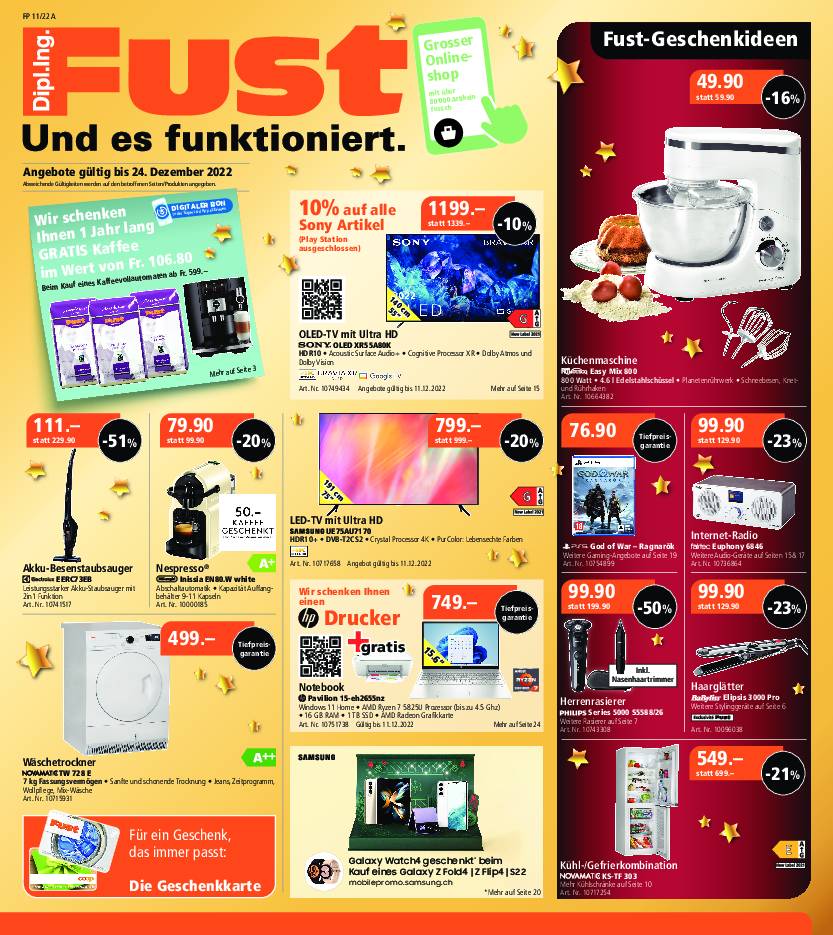 Fust-Flyer: Geschenkideen-Schnäppchen für Weihnachten - pctipp.ch