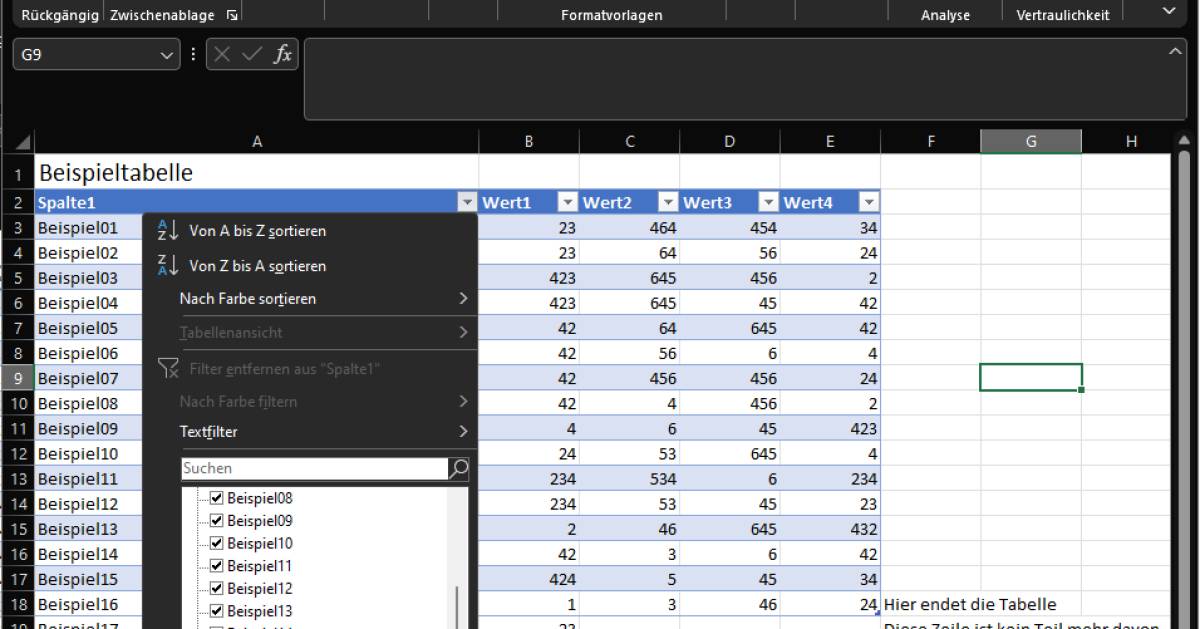 Excel: Intelligente Tabelle wird nicht erweitert - pctipp.ch