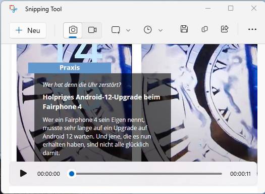 Windows 11: Bildschirm filmen mit dem Snipping-Tool - pctipp.ch