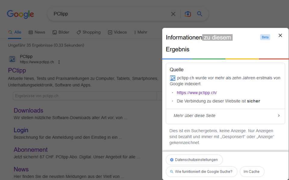Google-Suchresultate überprüfen – so gehts - pctipp.ch