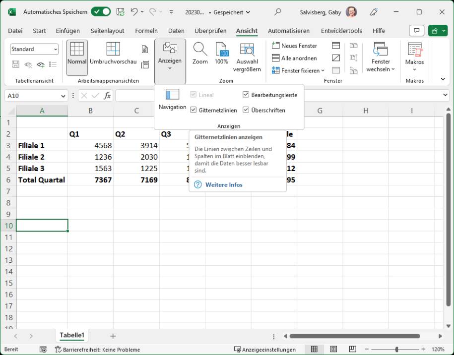 Excel: Gitternetz und individuelle Tabellenrahmen - pctipp.ch