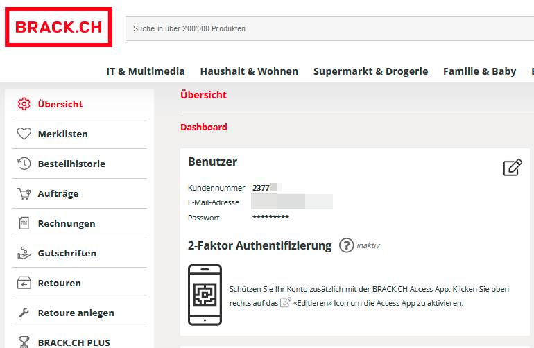 Brack.ch bietet Zwei-Faktor-Authentifizierung an - pctipp.ch