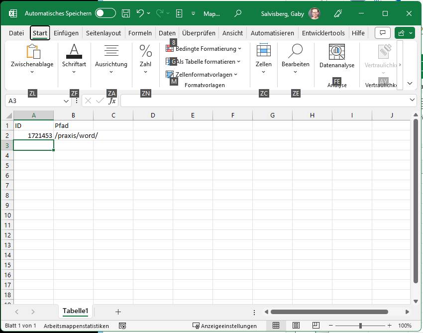 Excel: Schrägstrich öffnet immer die Textnavigation - pctipp.ch