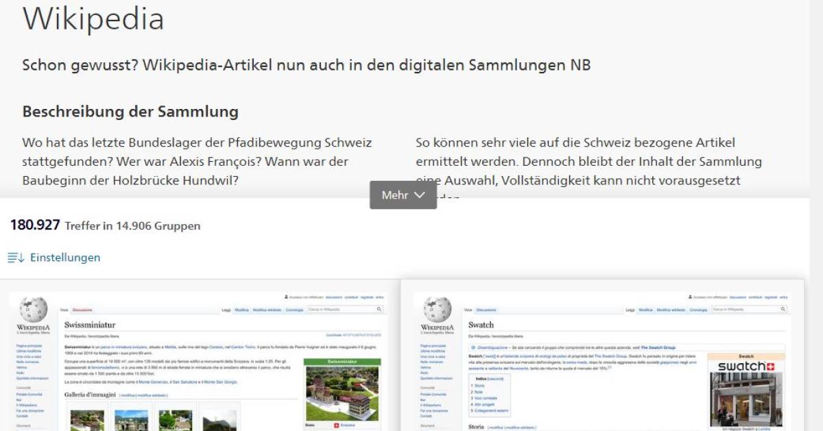 Schweizerische Nationalbibliothek sammelt nun auch Wikipedia-Artikel ...
