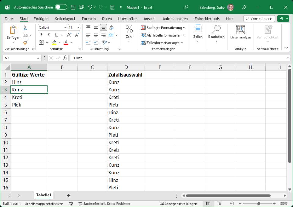 Excel: Zufallswerte aus vordefinierten Werten eintragen - pctipp.ch