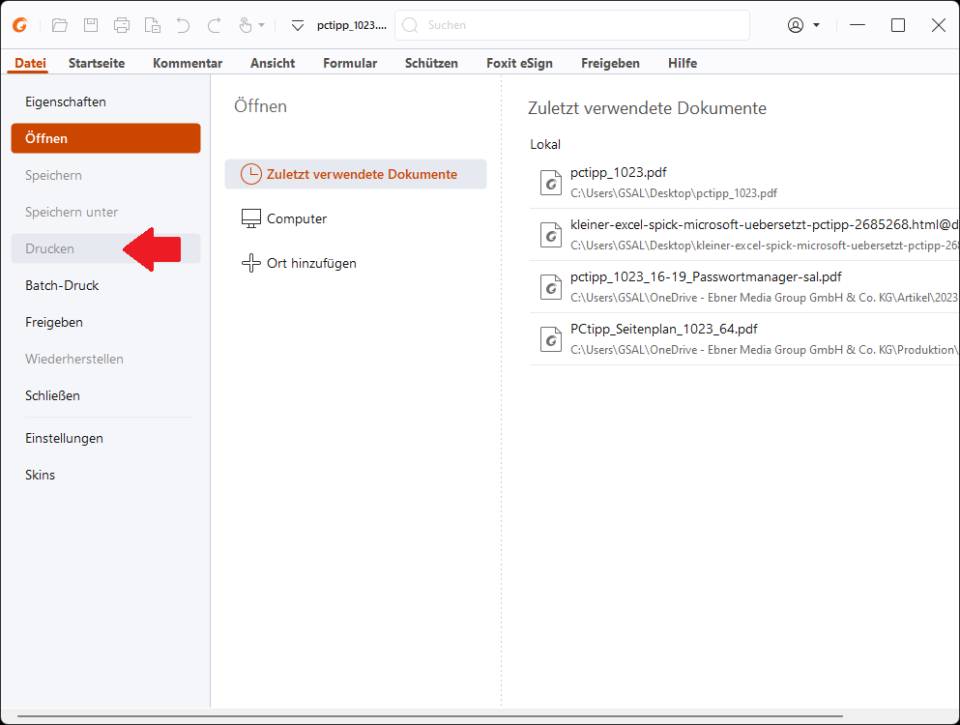 Foxit Reader: Befehl «Drucken» ist ausgegraut - pctipp.ch