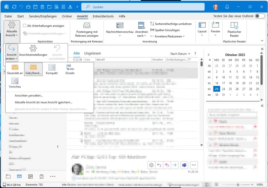 Outlook: Wie komme ich zur Spaltenansicht? - pctipp.ch
