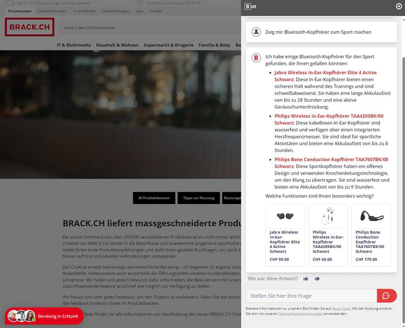 Brack.ch startet im Onlineshop neue KI-basierte Beratung - pctipp.ch